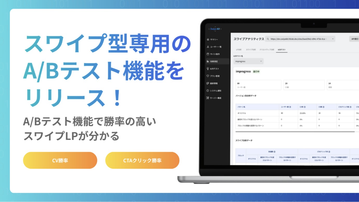 スワイプ型LP制作・分析ツール「SwipeKit」、A/Bテスト機能を正式リリース | MEOチェキ BLOG